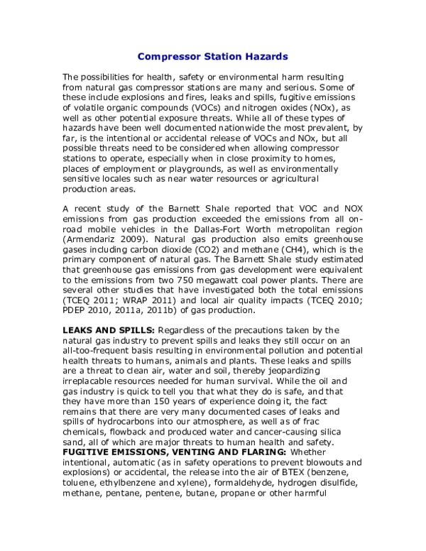 (DOC) Compressor Station Hazards