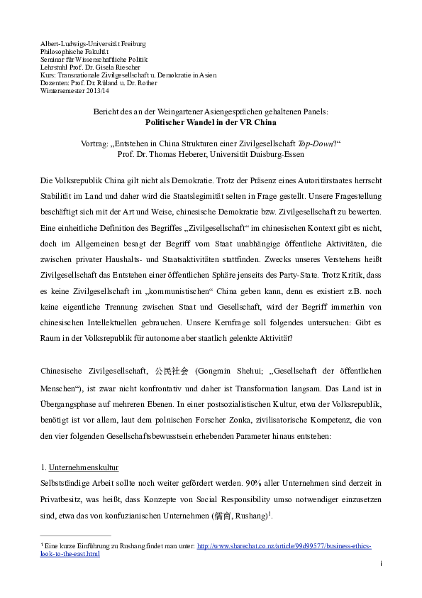 (PDF) Bericht: „Entstehen in China Strukturen einer Zivilgesellschaft ...