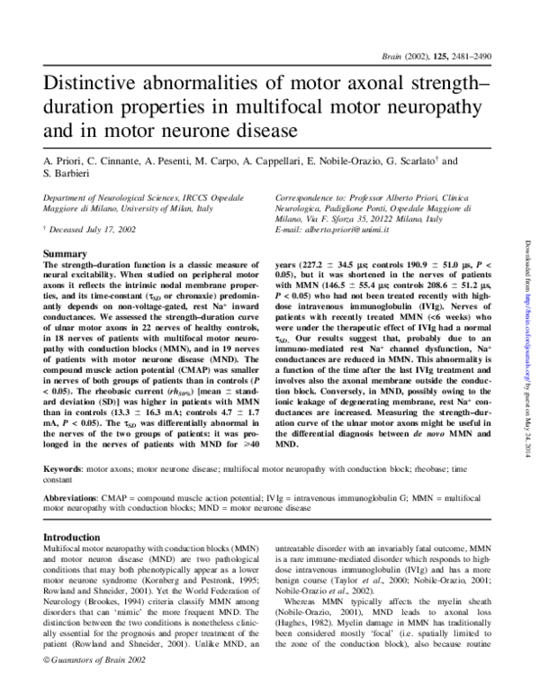 (PDF) Distinctive abnormalities of motor axonal strength-duration ...