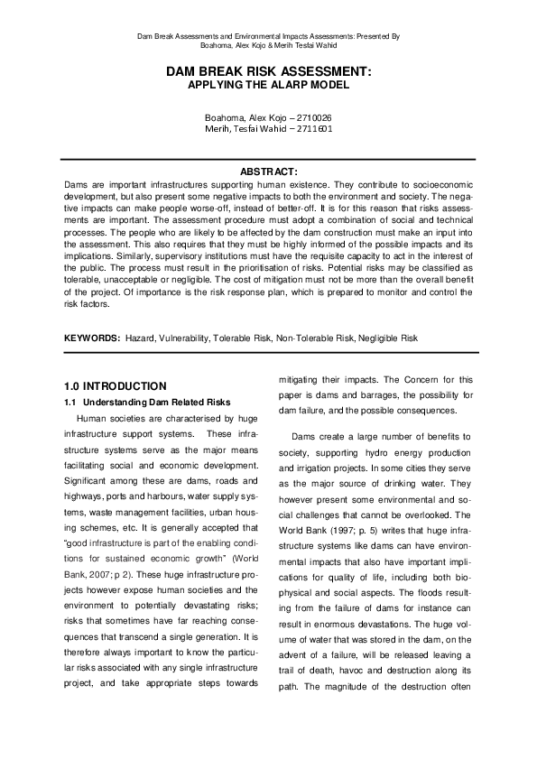 (PDF) DAM BREAK RISK ASSESSMENT: APPLYING THE ALARP MODEL