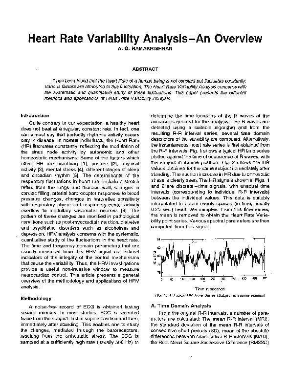 (PDF) Heart Rate Variability Analysis - an Overview