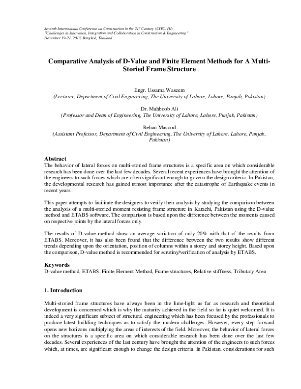 (PDF) Comparative Analysis of D-Value and Finite Element Methods for A Multi- Storied Frame ...