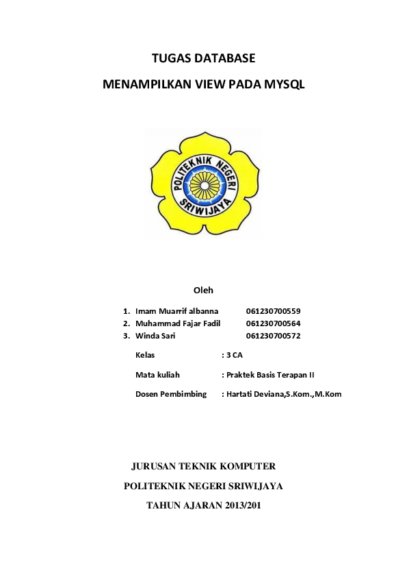 (DOC) TUGAS DATABASE MENAMPILKAN VIEW PADA MYSQL