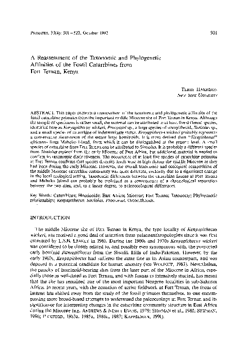 1992 Harrison - Fossil Catarrhines from Fort Ternan, Kenya