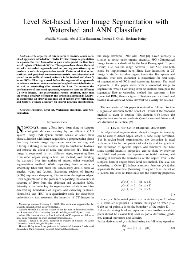 (PDF) 04- IEEE Conf- HIS- Level Set-based Liver Image Segmentation with watershed