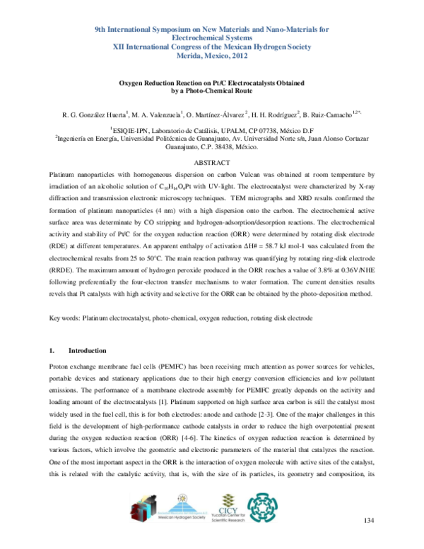 (PDF) Oxygen Reduction Reaction on Pt/C Electrocatalysts Obtained by a Photo-Chemical Route
