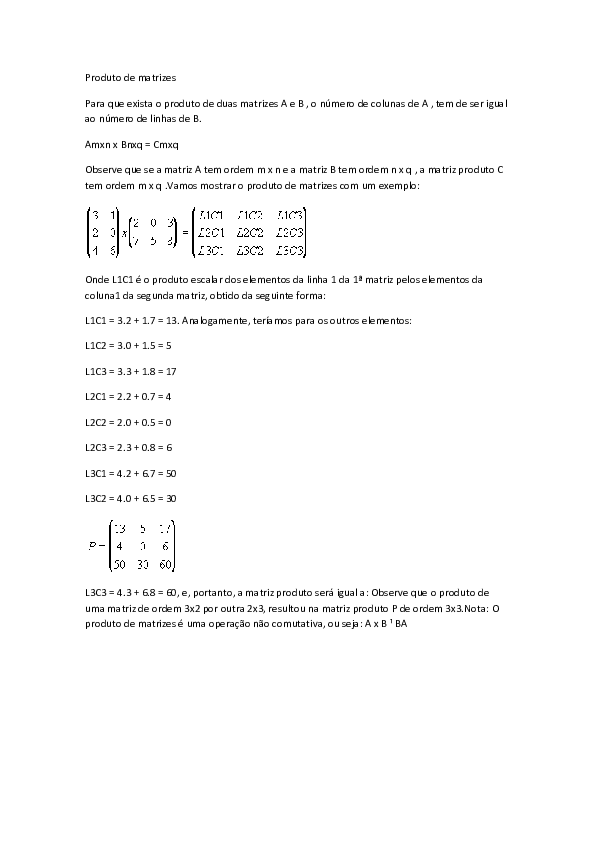 (DOC) Produto de matrizes
