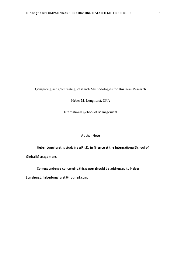 (DOC) Comparing and Constrasting Research Methodologies