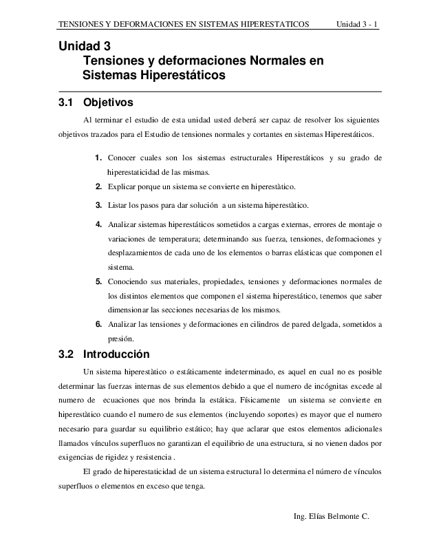 (PDF) TENSIONES Y DEFORMACIONES EN SISTEMAS HIPERESTATICOS Unidad 3 Tensiones y deformaciones ...