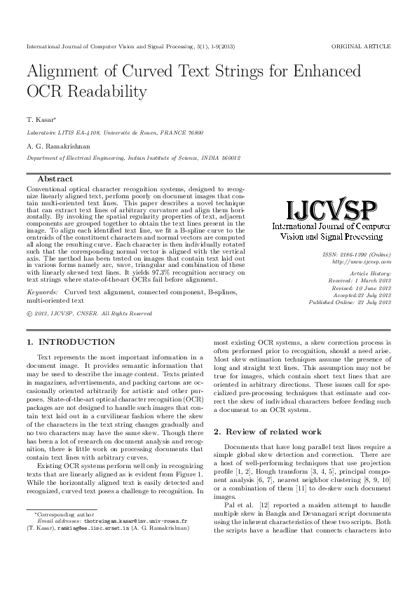 Pdf Alignment Of Curved Text Strings For Enhanced Ocr Readability