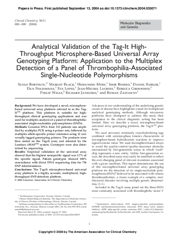 (PDF) Analytical Validation of the Tag-It High Throughput Microsphere-Based Universal Array ...