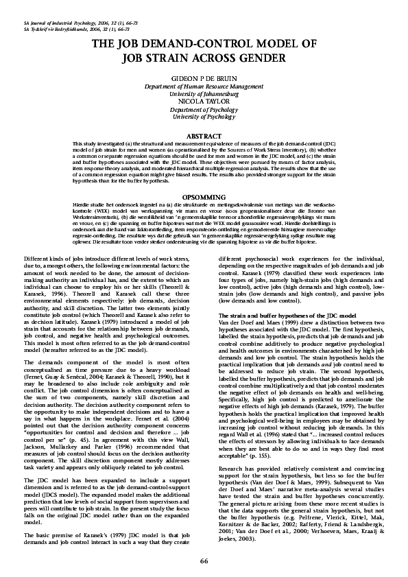 (PDF) Job demand-control model of job strain across gender