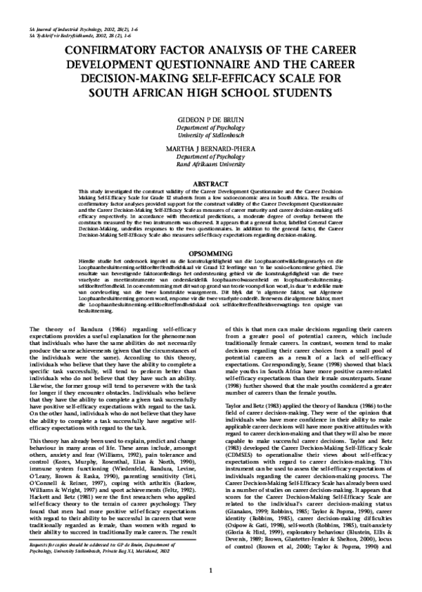 (PDF) Confirmatory factor analysis of the Career Development Questionnaire