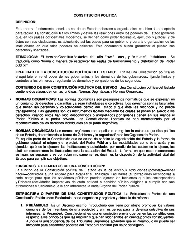 (DOC) CONSTITUCION POLITICA DEFINICION