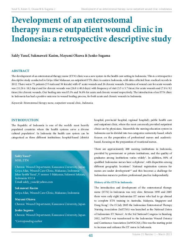 Development of an enterostomal therapy nurse outpatient wound clinic in ...