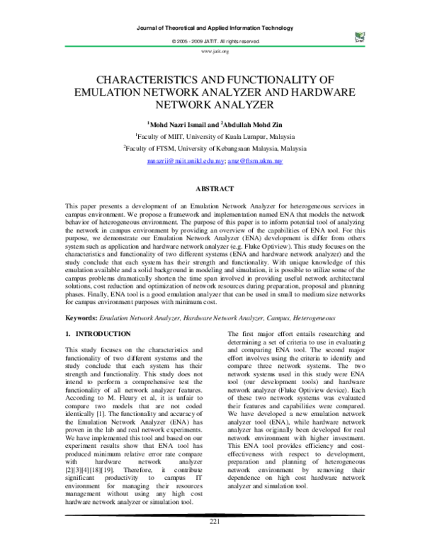 Pdf Characteristics And Functionality Of Emulation Network Analyzer And Hardware Network Analyzer