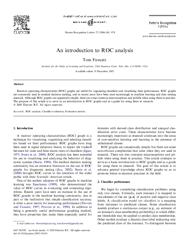 (PDF) An introduction to ROC analysis