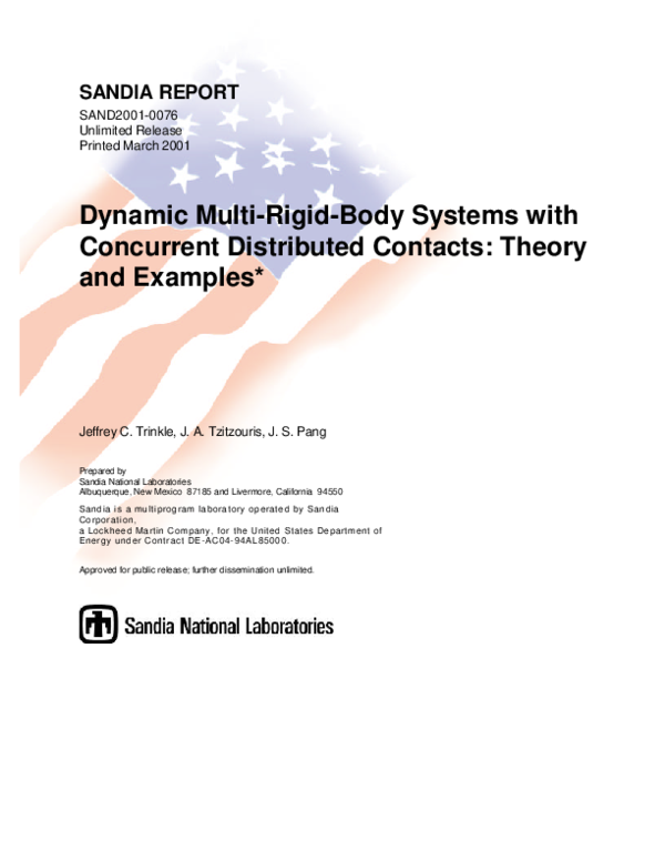 Dynamic Multi Rigid Body Systems With Concurrent Distributed Contacts
