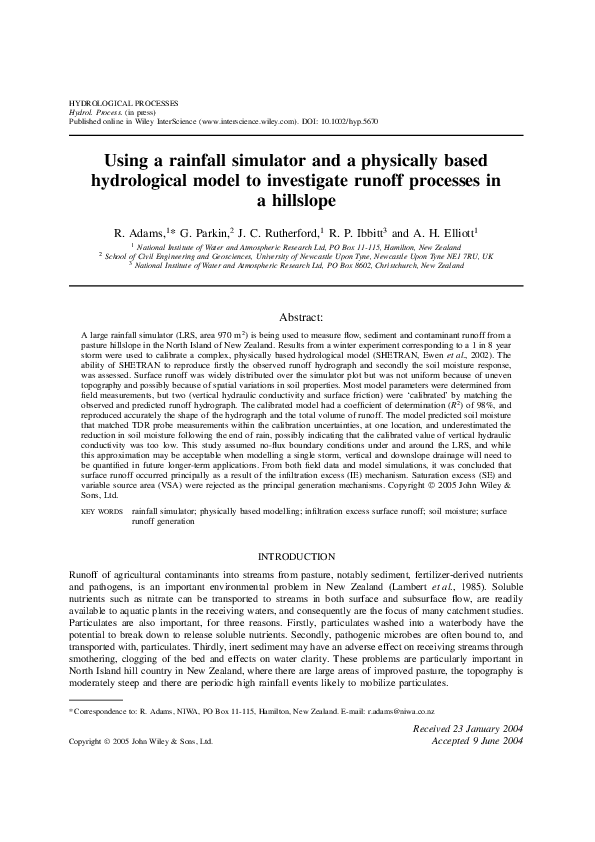 (PDF) Using a rainfall simulator and a physically based hydrological model to investigate runoff ...