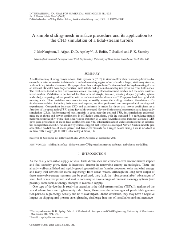 Pdf A Simple Sliding Mesh Interface Procedure And Its Application To The Cfd Simulation Of A