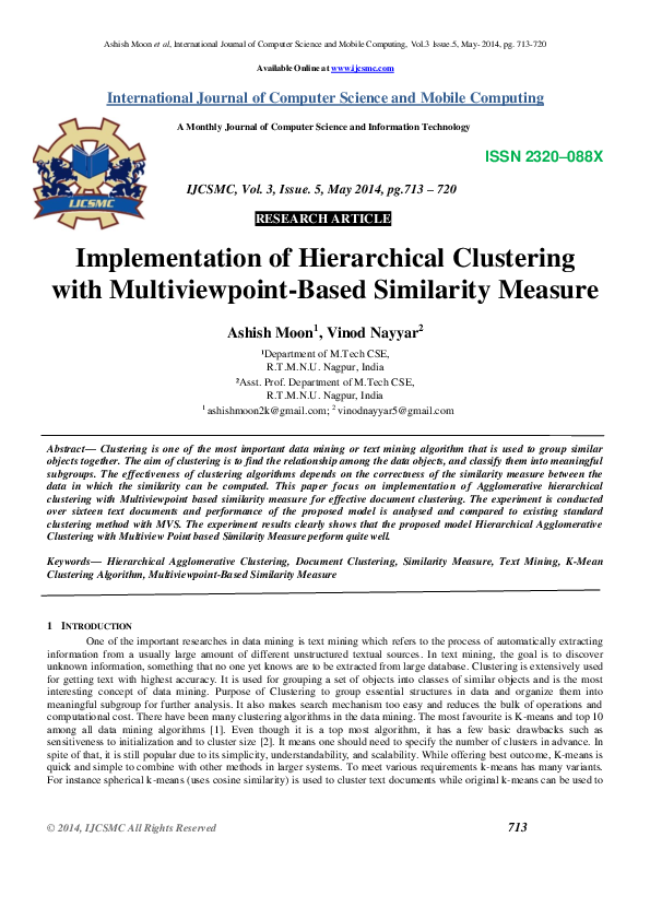(PDF) Implementation of Hierarchical Clustering with Multiviewpoint-Based Similarity Measure﻿