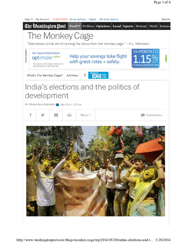 (PDF) India’s elections and the politics of development (Washington ...