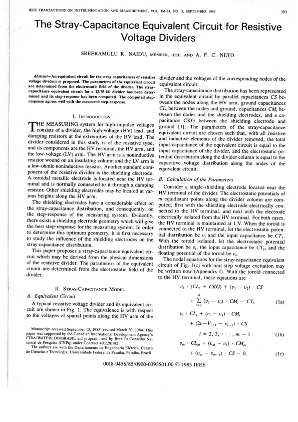 (PDF) The stray-capacitance equivalent circuit for resistive voltage ...