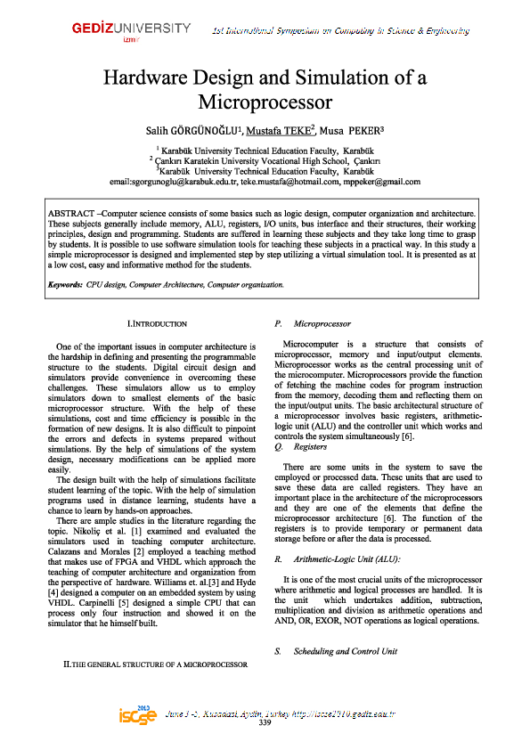 (PDF) Hardware Design and Simulation of a Microprocessor