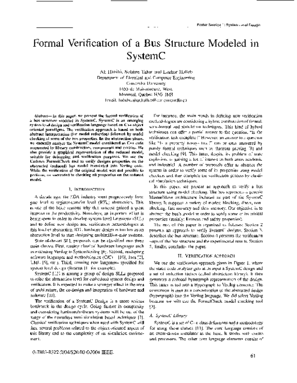 Pdf Formal Verification Of A Bus Structure Modeled In Systemc