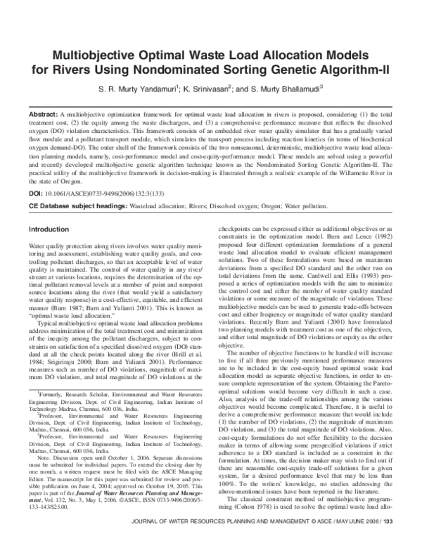 (PDF) Multiobjective Optimal Waste Load Allocation Models for Rivers Using Nondominated Sorting ...
