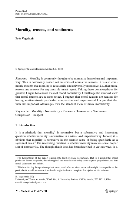 (PDF) Morality, Reasons, and Sentiments