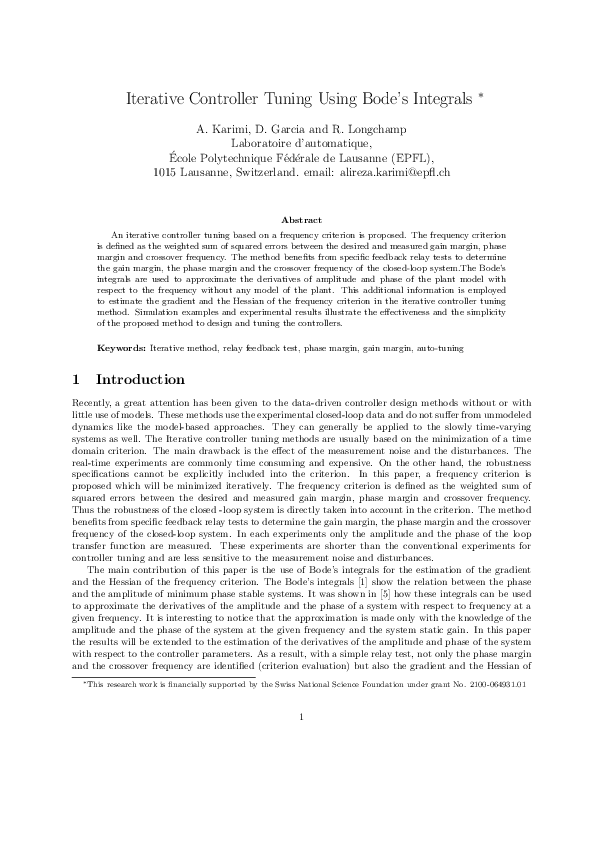 (PDF) Iterative controller tuning using Bode's integrals