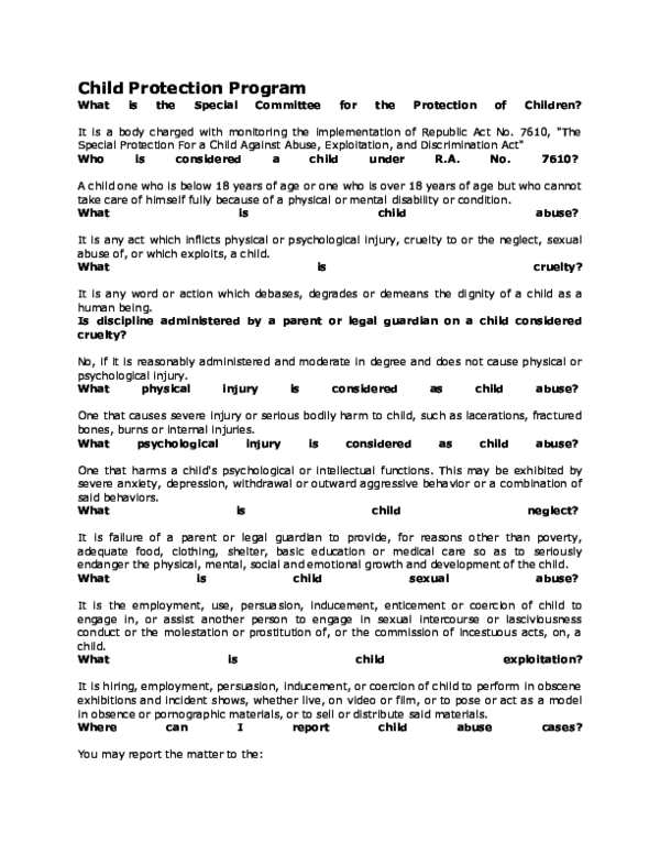 (DOC) Child Protection Program