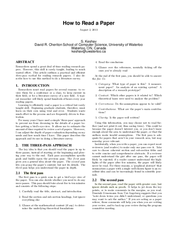 (PDF) How to Read a Paper