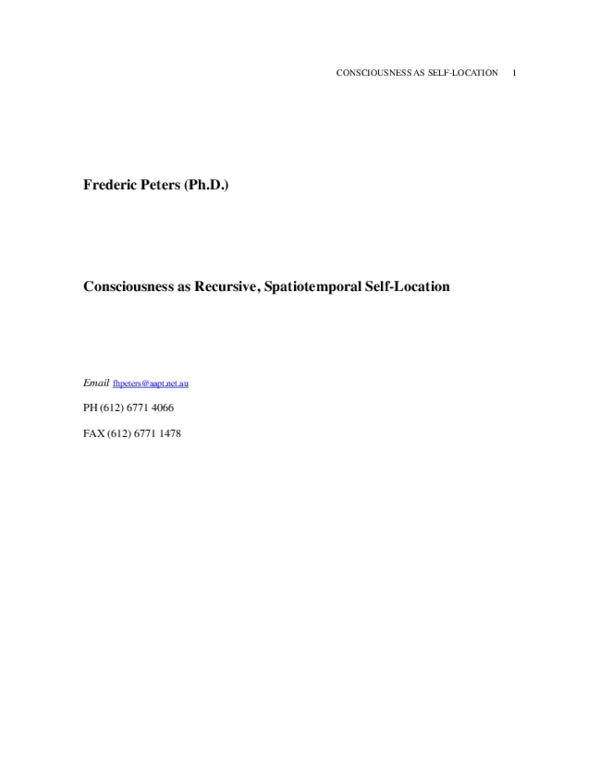 (PDF) Consciousness as Recursive, Spatiotemporal Self-Location (PDF) Consciousness as Recursive, Spatiotemporal Self-Location