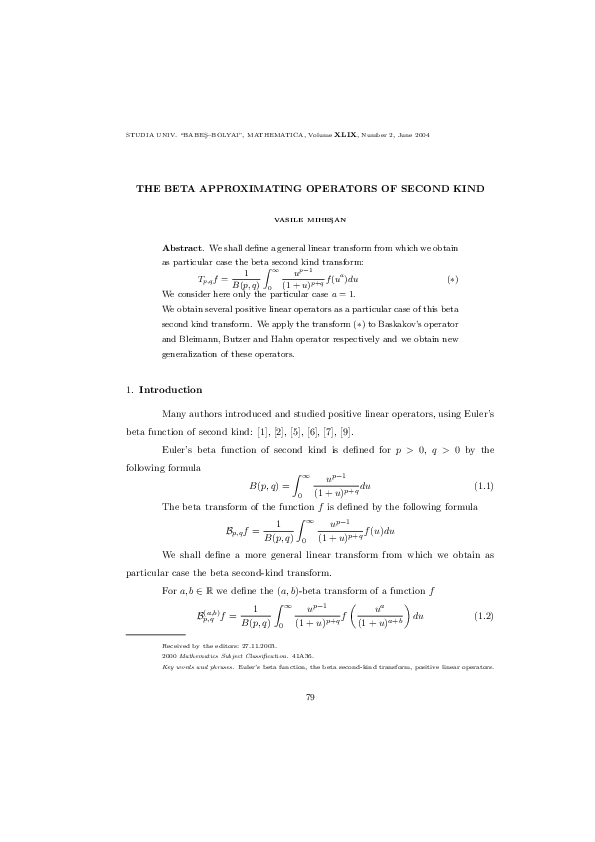 (PDF) THE BETA APPROXIMATING OPERATORS OF SECOND KIND