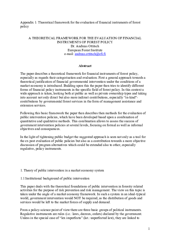 (PDF) A THEORETICAL FRAMEWORK FOR THE EVALUATION OF FINANCIAL INSTRUMENTS OF FOREST POLICY