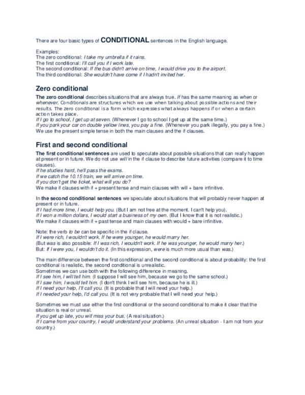 (DOC) There are four basic types of CONDITIONAL sentences in the