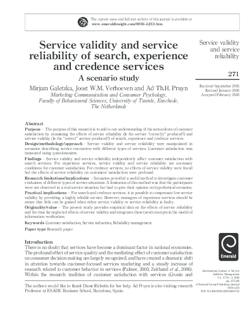 (PDF) Service validity and service reliability of search, experience ...