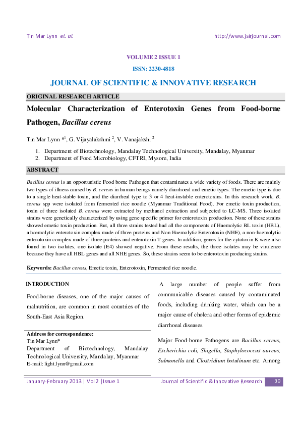(PDF) Tin Mar Lynn VOLUME 2 ISSUE 1 Molecular Characterization of ...