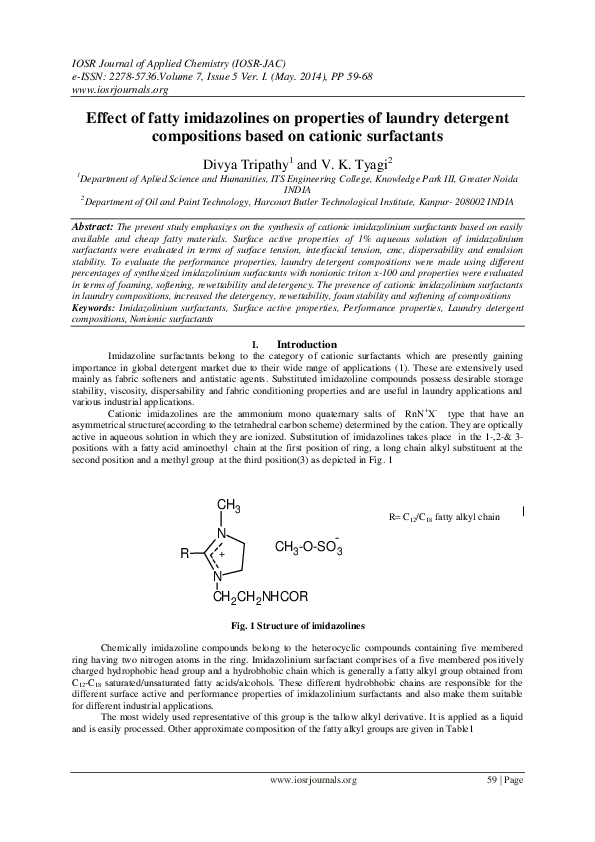 (PDF) Effect of fatty imidazolines on properties of laundry detergent ...