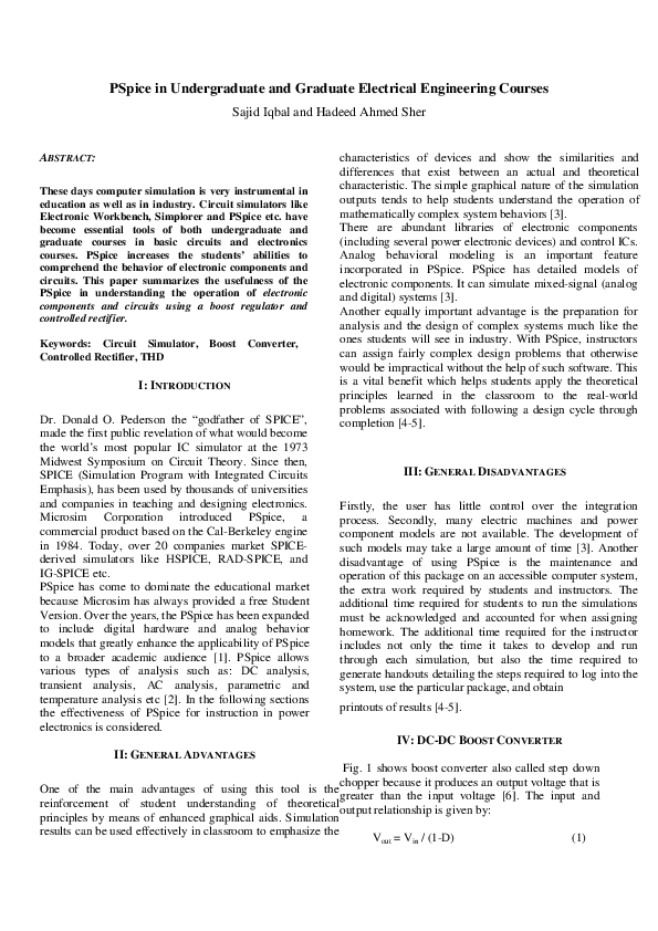 (PDF) PSpice in Undergraduate and Graduate Electrical Engineering Courses