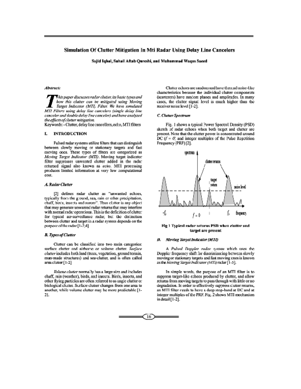 (PDF) Simulation of Clutter Mitigation in MTI Radar Using Delay Line ...