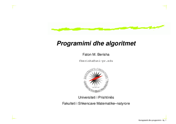 (PDF) Programimi dhe algoritmet