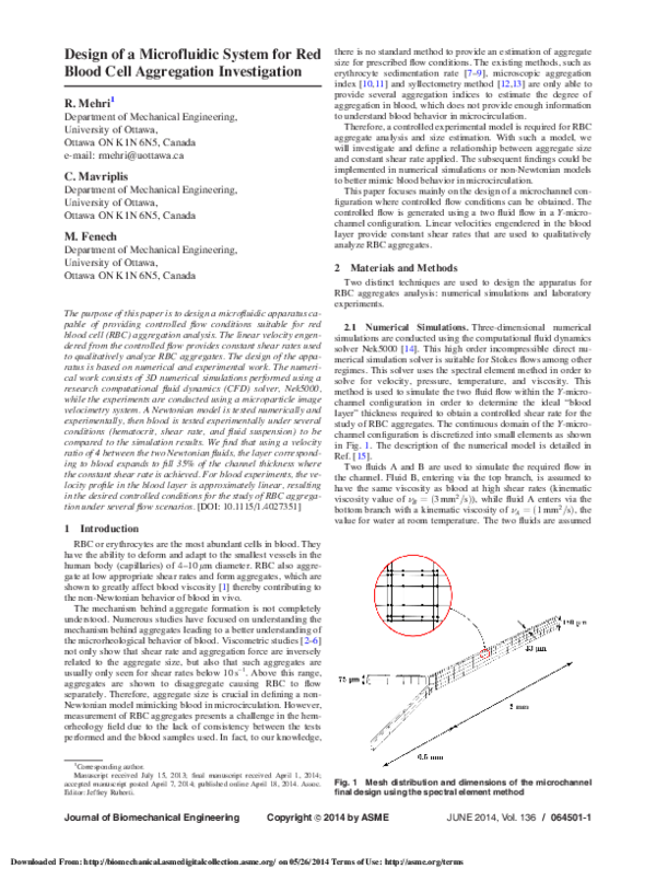 (PDF) Design of a microfluidic system for red blood cell aggregation ...