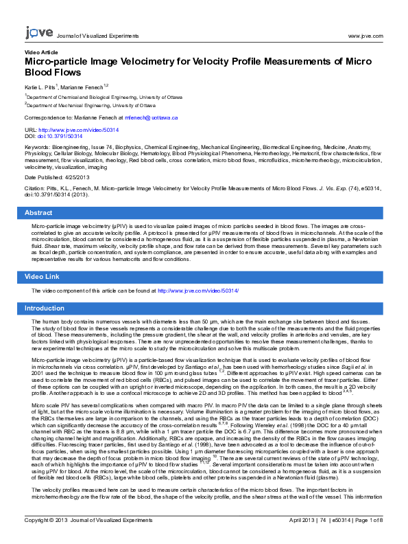 (PDF) Micro-particle image velocimetry for velocity profile ...