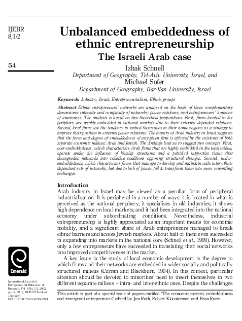 (PDF) Unbalanced embeddedness of ethnic entrepreneurship: The Israeli ...