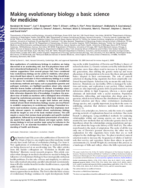 (PDF) Making evolutionary biology a basic science for medicine