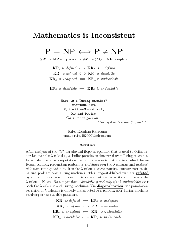 (PDF) Mathematics is Inconsistent