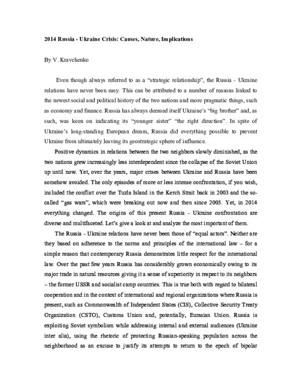 (DOC) 2014 Russia - Ukraine Crisis: Causes, Nature, Implications